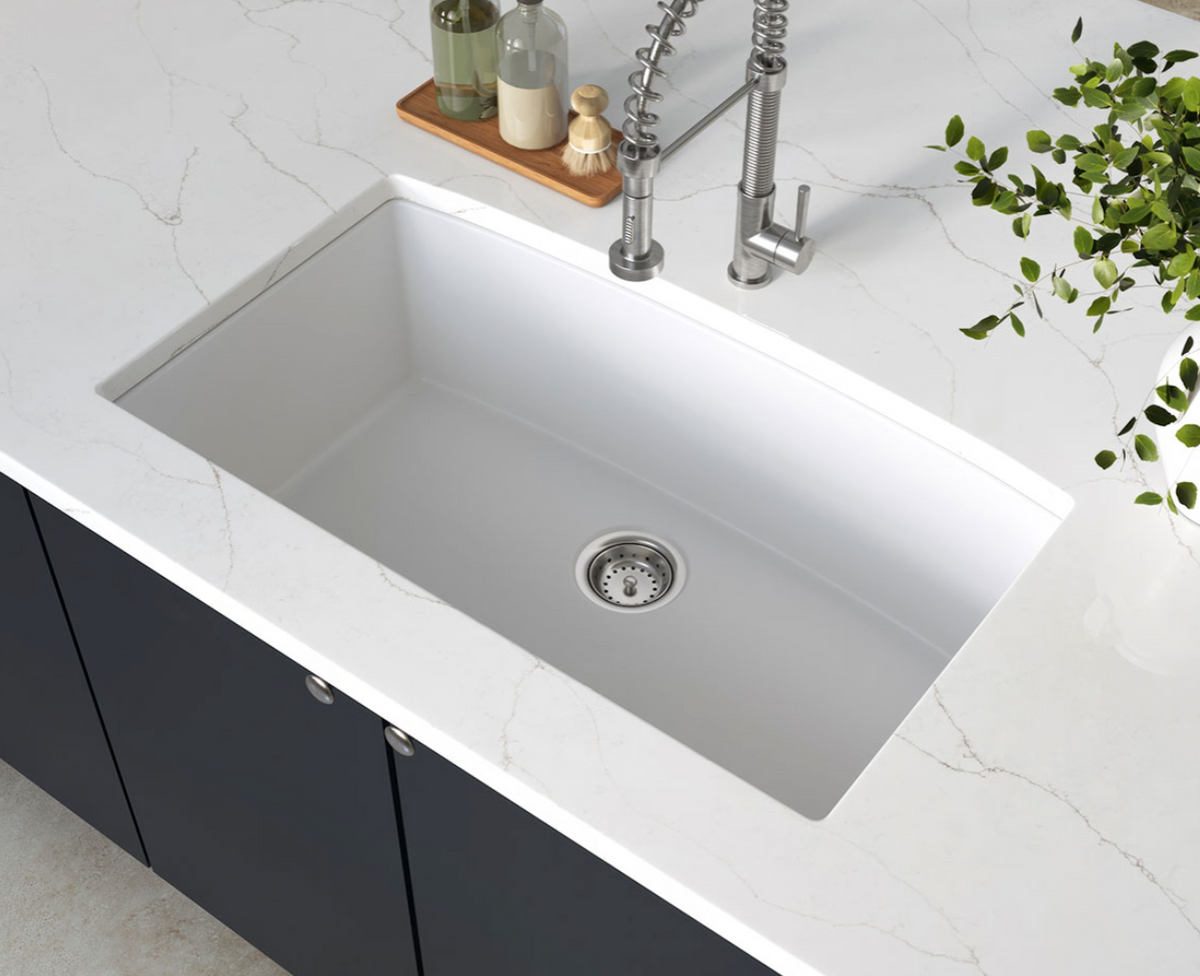 QUARTZ SINGLE BOWL WHITE CENTER DRAIN – Wholesale Quartz Countertops